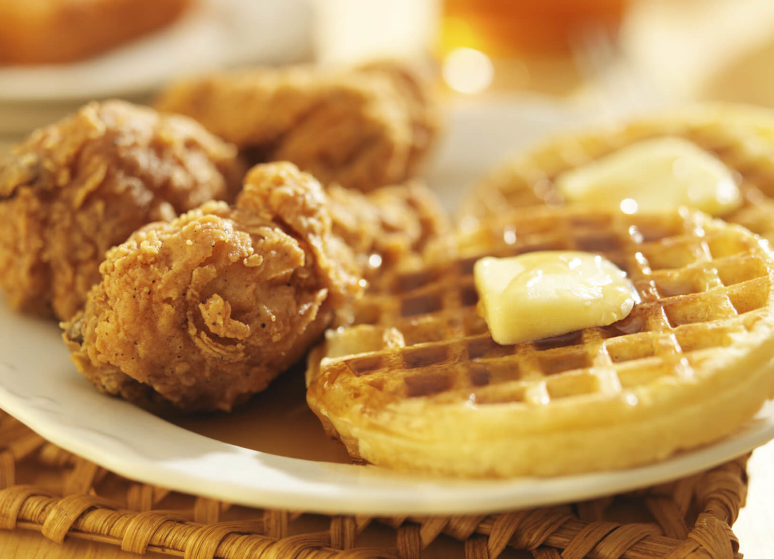 Herby fried chicken and Belgian waffles with chipotle maple syrup